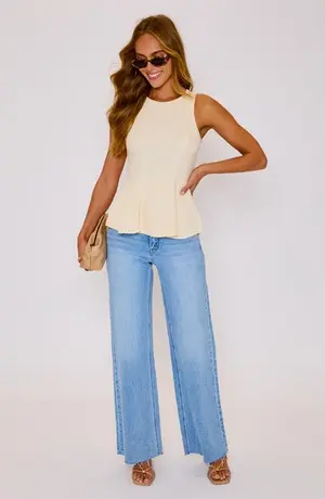 VICI Maggie Peplum Sleeveless Sweater - Cream