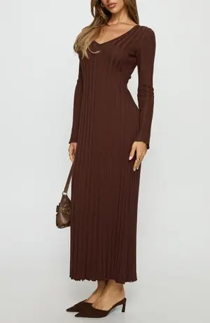 Princess Polly Gratuita Long Sleeve Rib Maxi Sweater Dress
