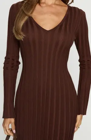 Princess Polly Gratuita Long Sleeve Rib Maxi Sweater Dress