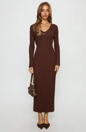 Princess Polly Gratuita Long Sleeve Rib Maxi Sweater Dress