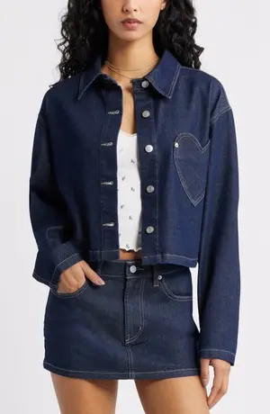 Bp. Heart Pocket Crop Denim Shacket
