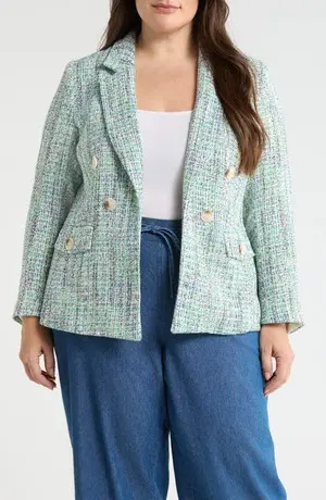 Jones New York Faux Double Breasted Tweed Jacket - Kelly Multi