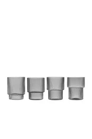 FERM LIVING Ripple Glasses Set Of 4 - Smoked Grey