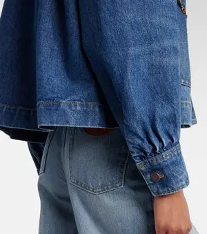 Chloé Gathered Embellished Denim Jacket - Blue