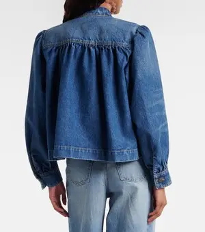 Chloé Gathered Embellished Denim Jacket - Blue