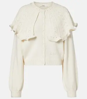 Chloé Ruffled Wool And Cashmere Cardigan - Beige