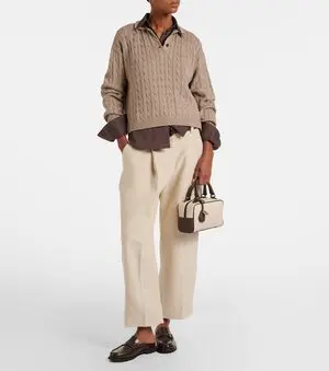 Brunello Cucinelli Leather-trimmed Top-handle Bag - Beige