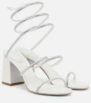 Rene Caovilla 80 Embellished Satin Sandals - White