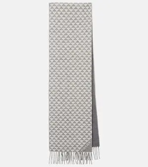 Prada Logo Wool And Cashmere Jacquard Scarf - Grey