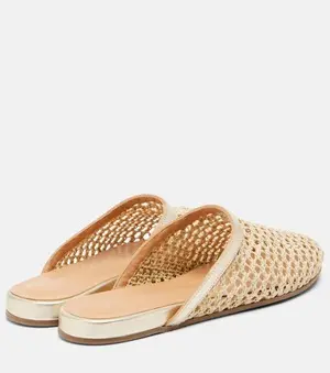 ANCIENT GREEK SANDALS Leather-trimmed Raffia Mules