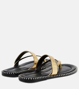 Dries Van Noten Croc-effect Leather Thong Sandals - Black