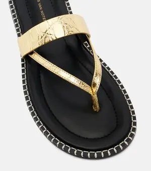 Dries Van Noten Croc-effect Leather Thong Sandals - Black