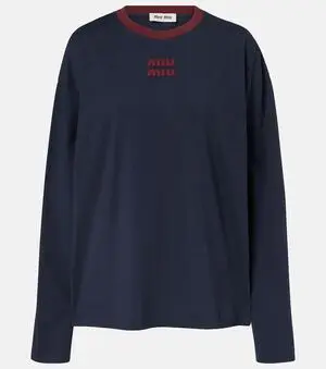 Miu Miu Logo Cotton Jersey T-shirt - Blue