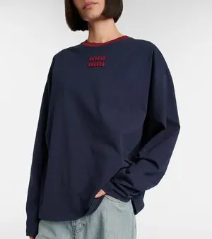 Miu Miu Logo Cotton Jersey T-shirt - Blue