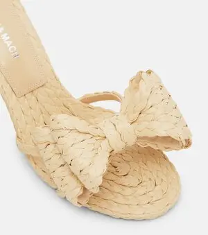 Mach & Mach Le Cadeau Raffia Mules With Bow Detailing - Beige