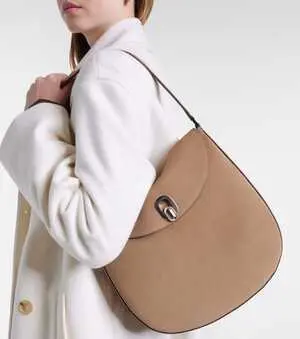 Savette Tondo Large Suede Shoulder Bag - Beige