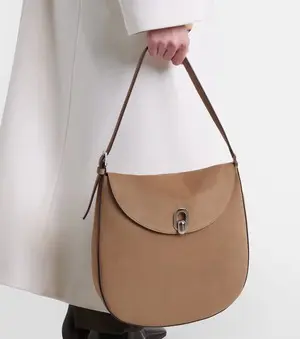 Savette Tondo Large Suede Shoulder Bag - Beige