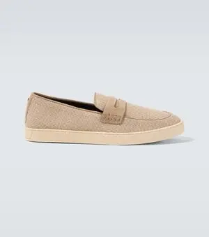 Canali Woven Suede-trimmed Penny Loafers - Beige