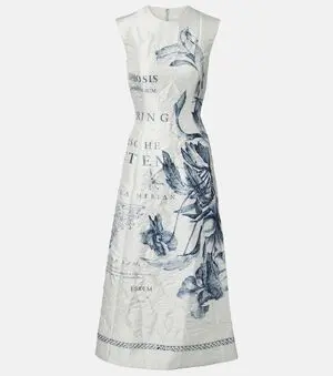 Erdem Printed Satin Twill Midi Dress - Blue