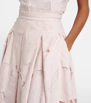 Erdem Cutout Floral Pleated Midi Skirt - Pink