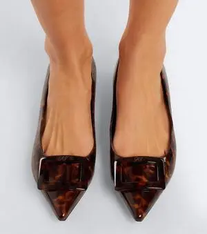 ROGER VIVIER Gommettine Patent Leather Ballet Flats - Brown