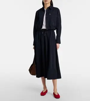 Veronica Beard Bates Gathered Taffeta Midi Skirt - Blue