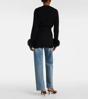 Valentino Garavani Feather-trimmed Virgin Wool Cardigan - Black