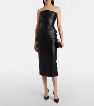 Alex Perry Strapless Leather Midi Dress