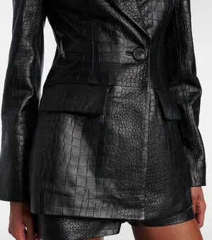 Alex Perry Croc-effect Leather Blazer - Black