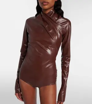 MUGLER Draped Bodysuit - Brown