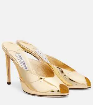 JIMMY CHOO Brigitte 100 Mirrored Leather Mules - Gold