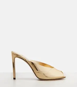 JIMMY CHOO Brigitte 100 Mirrored Leather Mules - Gold