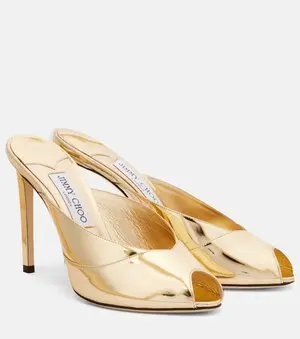 JIMMY CHOO Brigitte 100 Mirrored Leather Mules - Gold