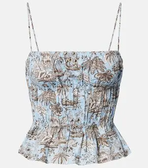 Staud Floral Ruched Cotton Top - Blue