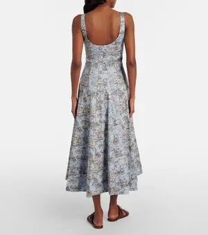 Staud Wells Floral Cotton Poplin Midi Dress - Blue