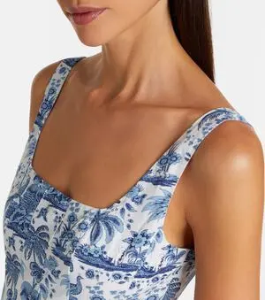 Staud Wells Floral Cotton Poplin Midi Dress - Blue