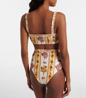 Agua Bendita Floral Embroidered Bikini Top - White