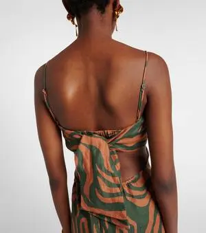 Johanna Ortiz Printed Cutout Linen Maxi Dress