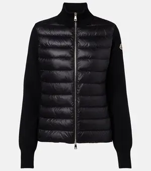 Moncler Down Paneled Virgin Wool Cardigan - Black