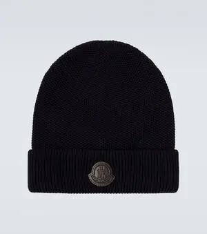 Moncler Logo Virgin Wool Beanie - Blue