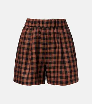 Asceno Checked Linen Shorts - Brown