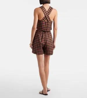Asceno Checked Linen Shorts - Brown