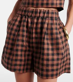 Asceno Checked Linen Shorts - Brown