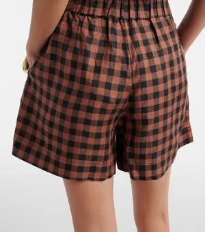Asceno Checked Linen Shorts - Brown
