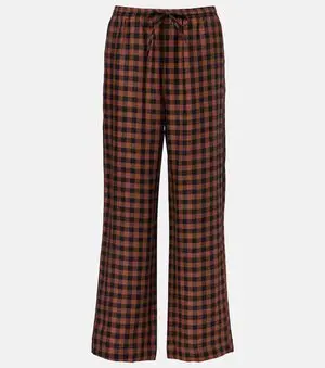 Asceno Checked Linen Wide-leg Pants - Brown
