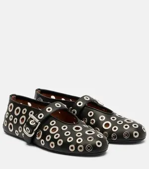Alaïa Studded Leather Ballet Flats - Black