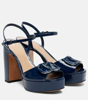 Valentino Garavani Vlogo Patent Leather Platform Sandals - Blue