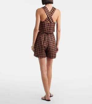 Asceno Checked Linen Shorts - Brown