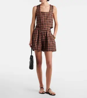 Asceno Checked Linen Shorts - Brown