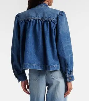 Chloé Gathered Embellished Denim Jacket - Blue